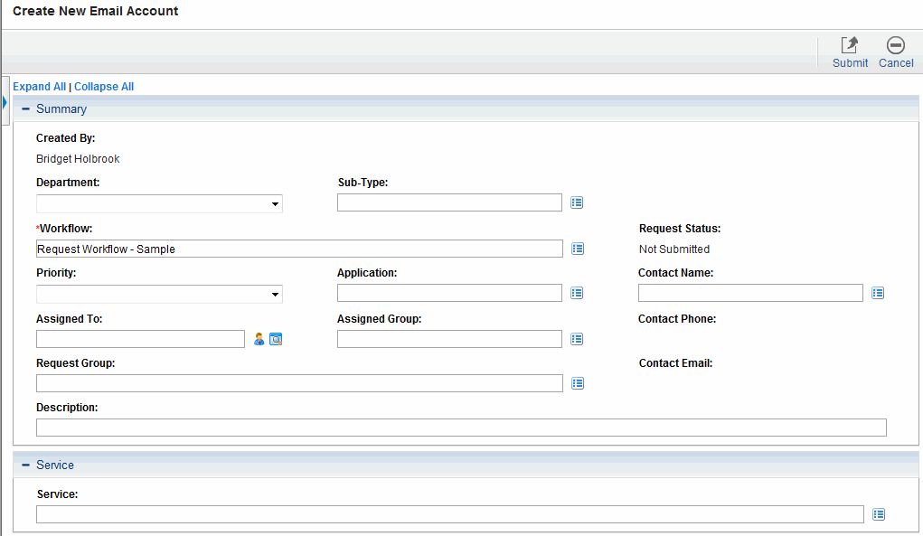 Specify a service for a request