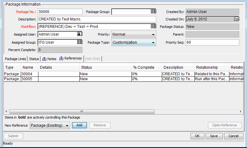 Package Window, References Tab
