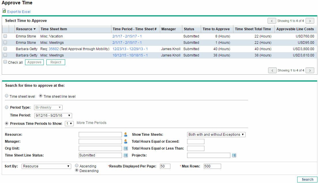 Approving or Rejecting Time Using the Approve Time Page